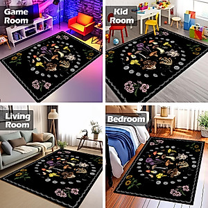 Osimiccp Mushroom Rug - Large 5x7 Moon Rug for Bedroom or Living Room, Modern Moon Phase Design - Decorate with This Bohemian Non-Slip Soft Carpet Area Rug