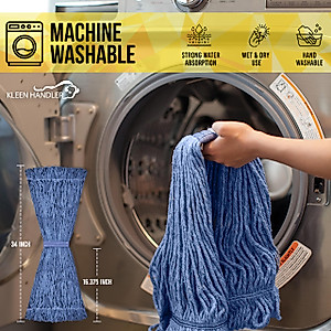 KLEEN HANDLER Blended Loop End Heavy Duty Mop Head Replacement, Wet Mop Refills for Commercial and Household Floor Cleaning, Blue, 20 Oz (6-Pack)