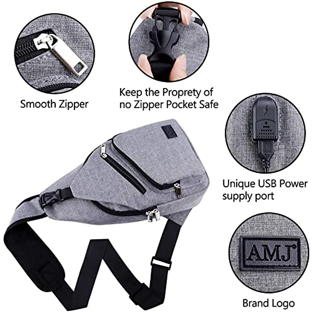 QinCo Sling Bag Shoulder Backpack Chest Bags Crossbody Pocket Pouch with USB Cable for Hiking Camping Outdoor Trip