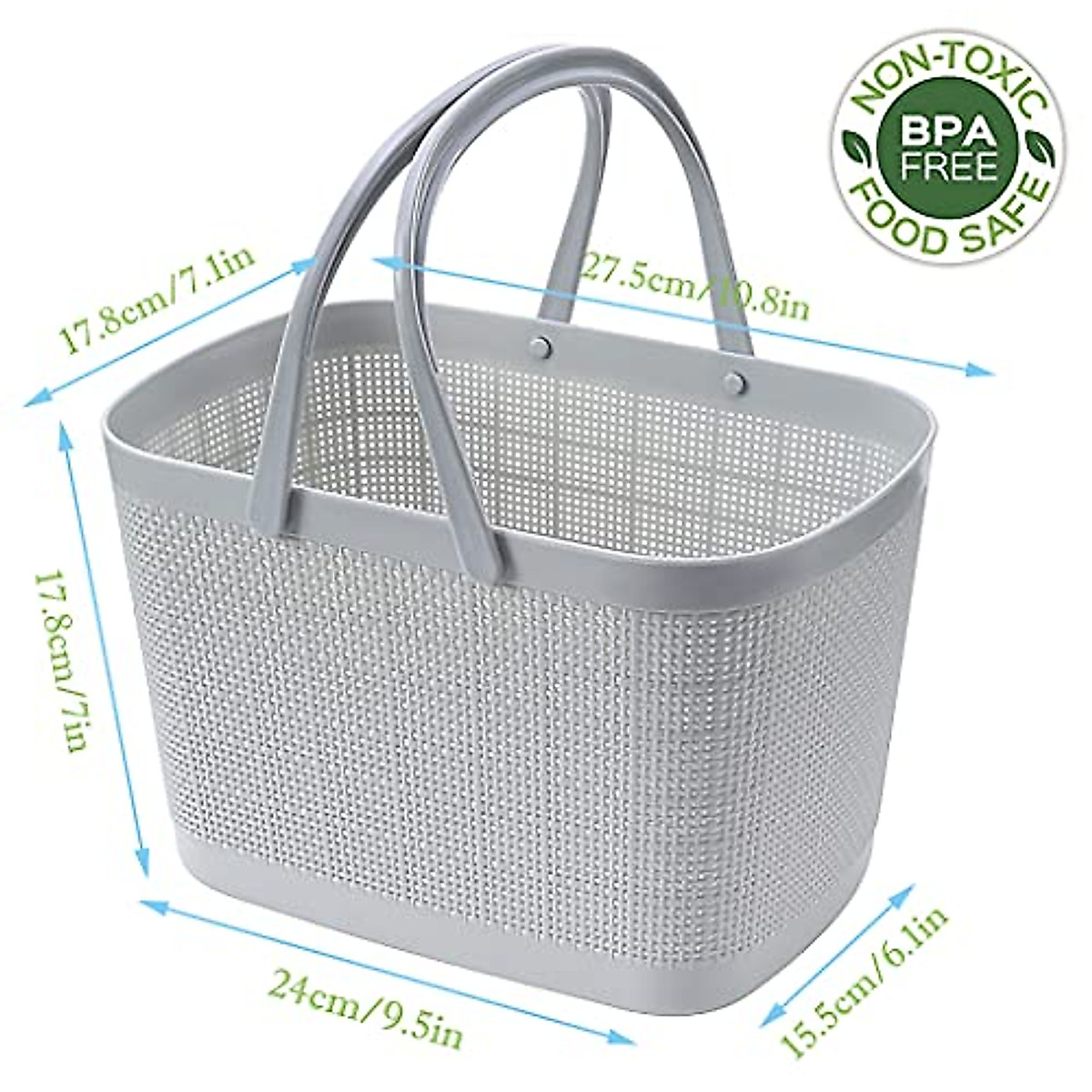 meleg otthon Portable Shower Caddy Basket Shower Caddy Portable Plastic Bathroom Storage Basket with Handle Shower Caddy Bins Organizer for College, Dorm, Bathroom, Garden(Grey, 2Pc