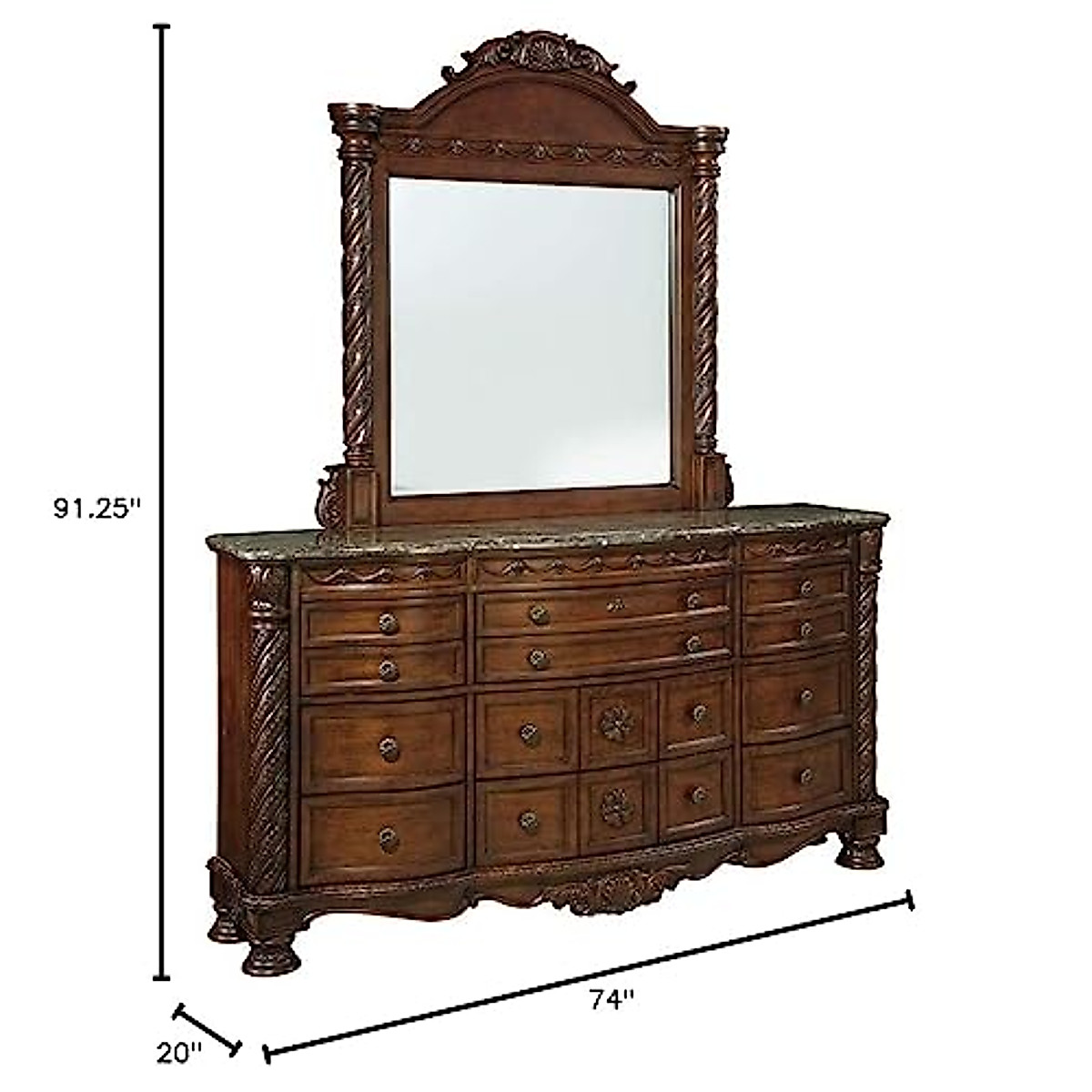 Signature Design by Ashley North Shore Ornate 9 Drawer Dresser with Marble Inlay Top, Dark Brown