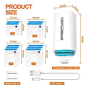 Handheld Vacuum Sealer, Portable Vacuum Sealer for Food, Save Sealer Food Vacuum Kit with 10 Reusable Sous Vide Bags