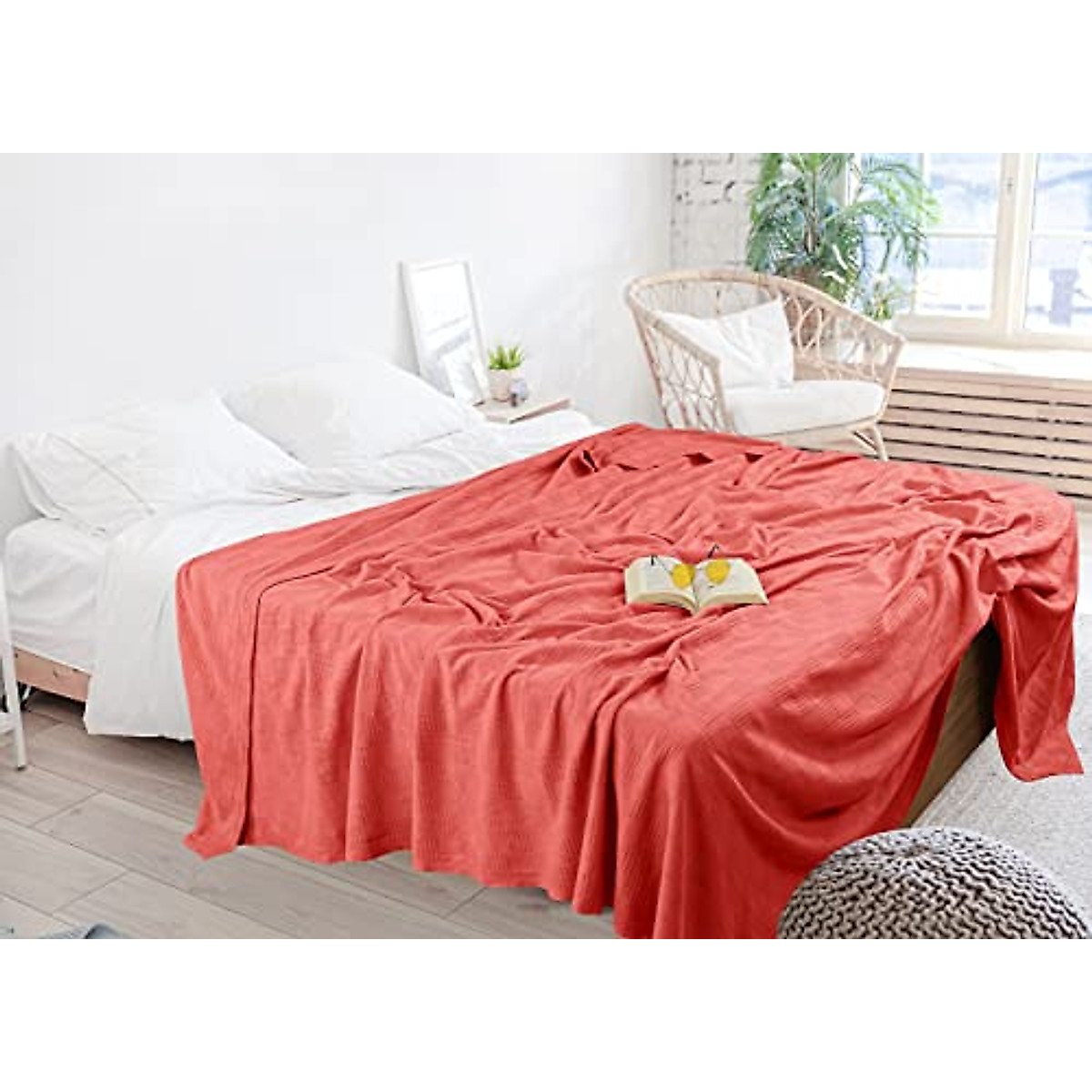 Utopia Bedding Coral 100% Cotton Blanket [Queen Size - 90x90 Inch] 350GSM Lightweight, Soft and Breathable Thermal Blanket for All Seasons