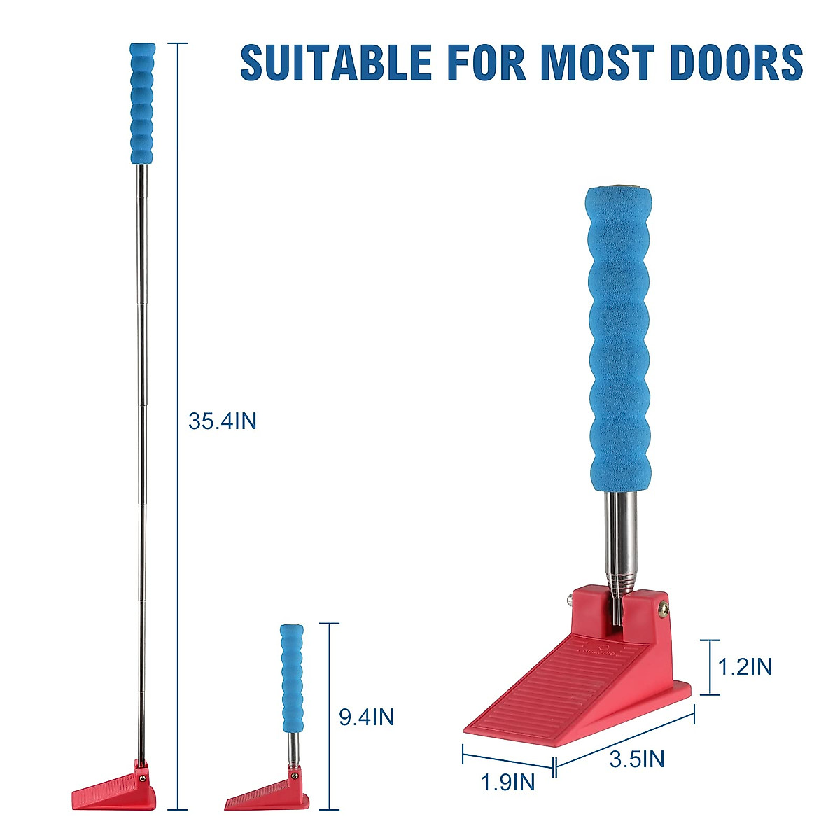 Remedic Long Handle Doorstopper Wedge – Security Non-Slip Rubber Door Stop – Suitable for All Floors and All Doors – Adaptive, Arthritis and Senior Living Product – Foldable and extendable