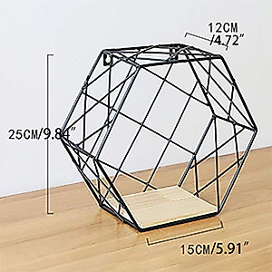 Tyoo Floating Shelf Wall-Mounted Shelf Hexagonal Board Modern Black Bracket Suitable for Home Decoration Living Room Bedroom Study (Size : B)
