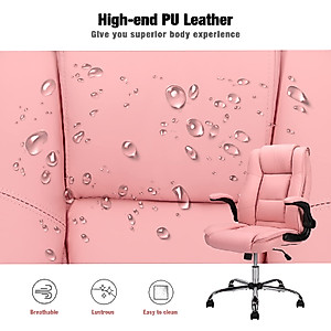 Ergonomic Executive Office Chairs, High Back Leather Office Desk Chairs with Flip up Arms and Height Adjustment, Home Office Computer Task Desk Chair Swivel Home Comfort Chairs (Pink)