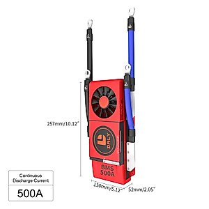 DALY Smart BMS Li-ion 60V 16S 500A with Cooling Fan, with Visible Data Monitoring App Bluetooth Module, UART Communication for Rated 3.7V Lithium Battery Pack Management(Smart BMS,500A Fan)