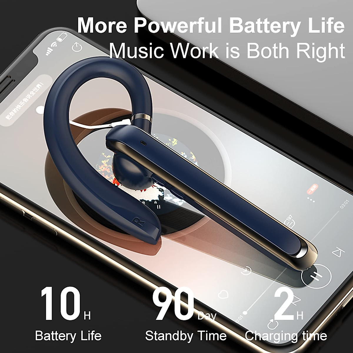 Lymoc Non in-Ear Design Bluetooth Earphones,ENC Wireless Earpieces Noise Cancelling 180 Degree Ear Hooks Headsets Handsfree with Mic Compatible for iPhone Android Business/Office/Driver