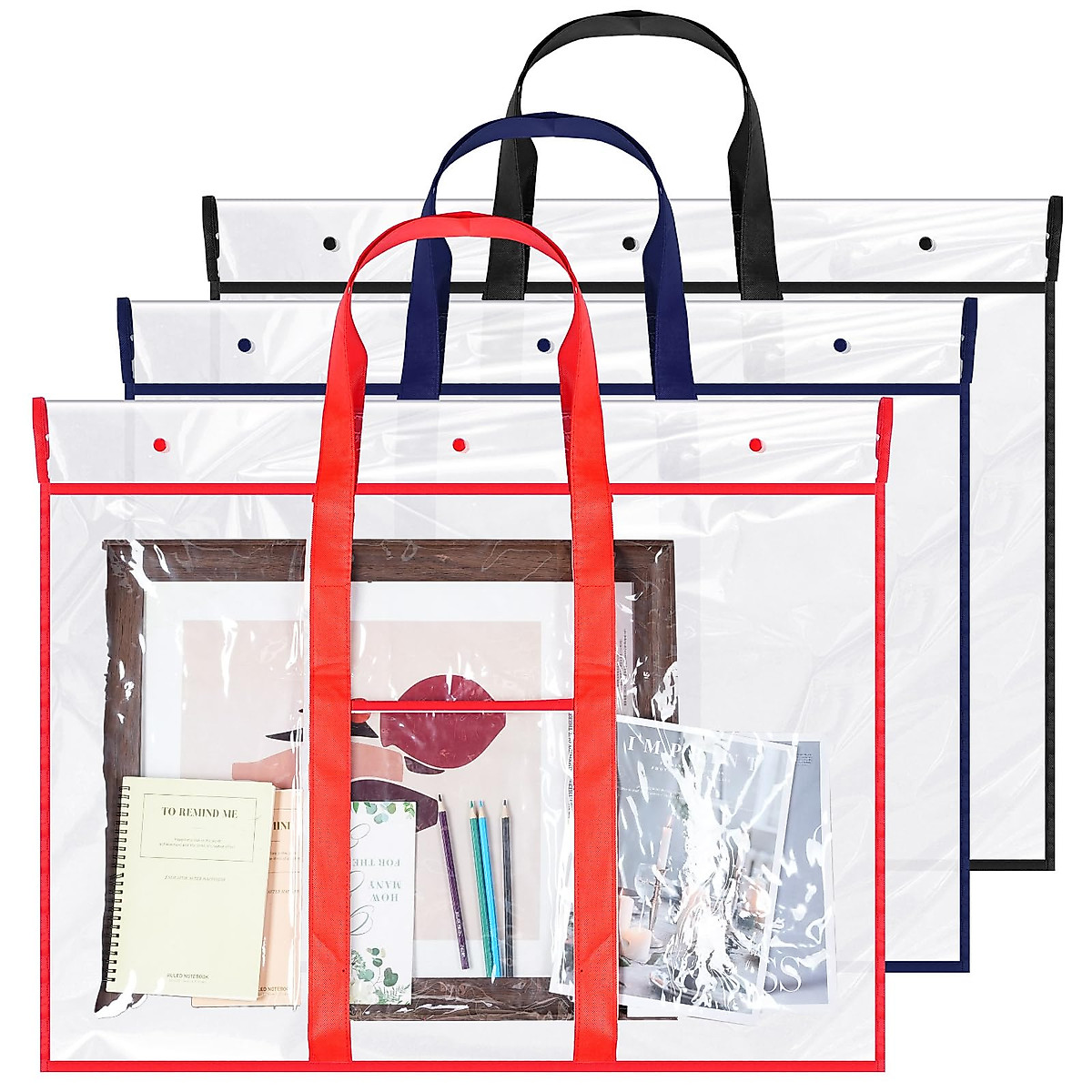 Huhumy 3 Pack Large Poster Storage Bag Bulletin Board Holder Art PVC Folder with Pocket Transparent Art Portfolio Organizer Storage Chart Container for Teacher Paper Teen(24 x 36, Classic Color)