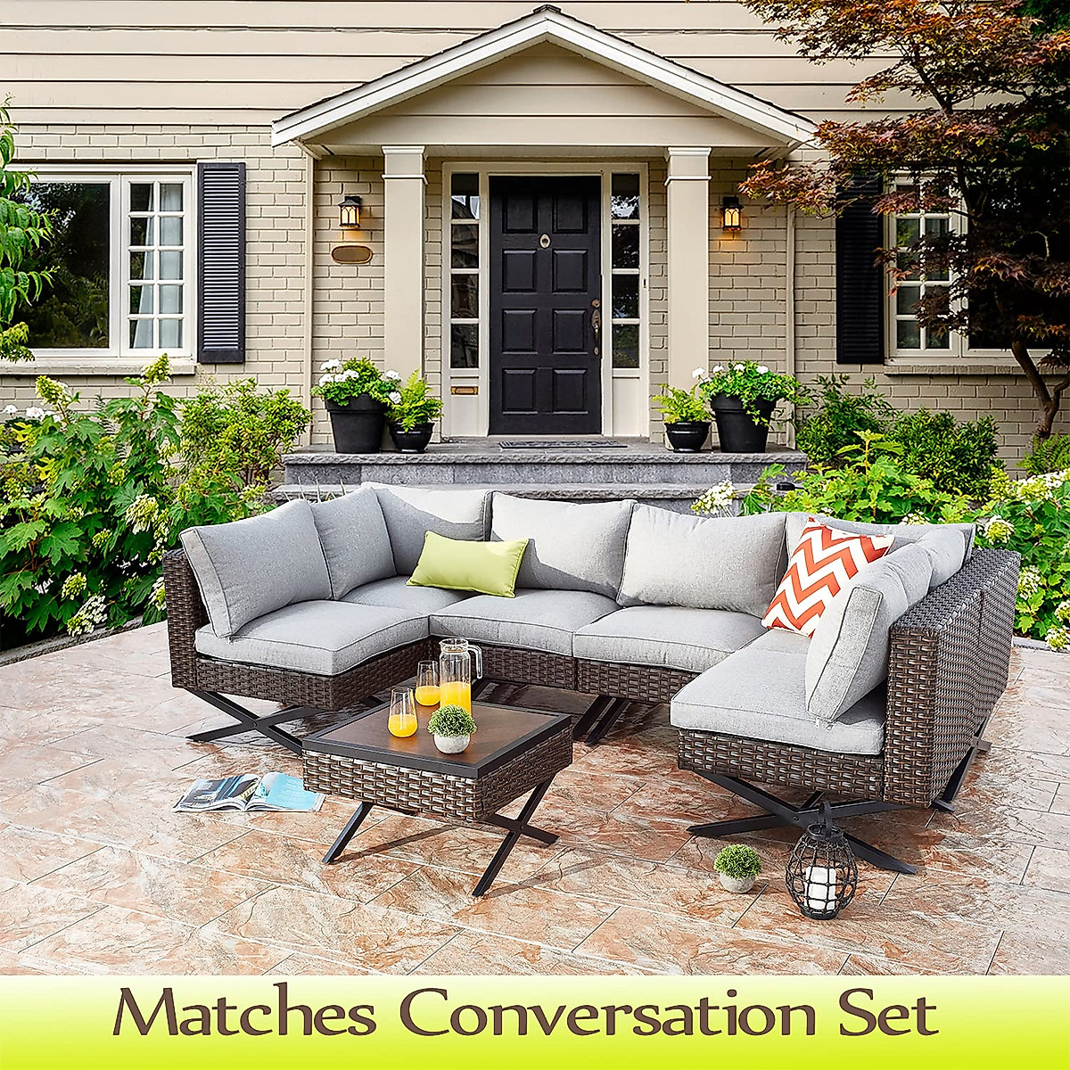 Sports Festival Outdoor Furniture Side Coffee Table Patio Bistro Table with Wood Grain Tabletop with Metal Frame and X Shaped Leg Wicker Rattan Table for Porch Yard