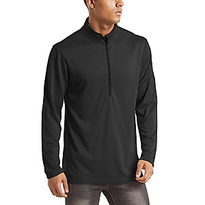 MAGCOMSEN Men's Long Sleeve Active Zipper Shirts Quick Dry Half-Zip Pullovers Tactical Shirt Athletic Shirts for Men Running Shirts Gym Shirts Black