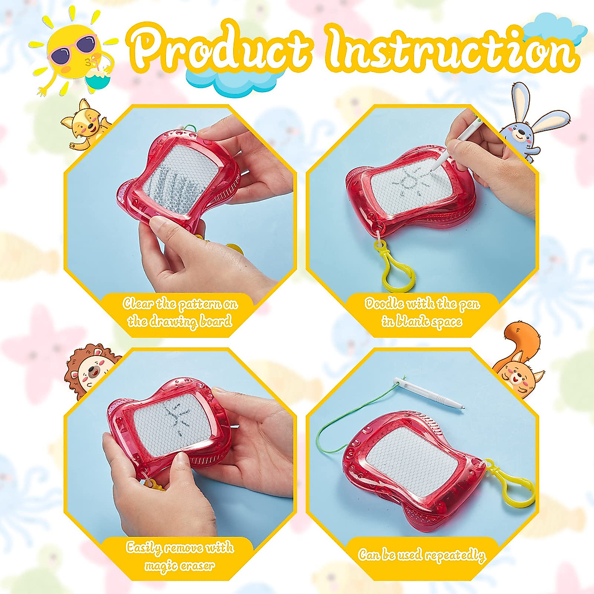 24 Pcs Mini Magnetic Drawing Boards Doodle Board for Kids Backpack Keychain Clip Drawing Board Erasable Sketch and Painting Pad for Classroom Rewards Party Favors Goodie Bag Stuffers (Classic Style)