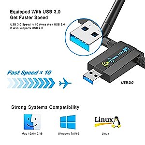 Wireless USB WiFi Adapter for PC: 1300Mbps WiFi USB, 802.11AC WiFi Adapter for Desktop PC, Dual Band WiFi Dongle Wireless Adapter for WIN7 8 10 11 XP MAC Linux, USB Computer Network Adapters