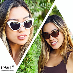 OWL Cateye Sunglasses for Women Vintage Trendy 1950's All Black Frame Smoke Lens