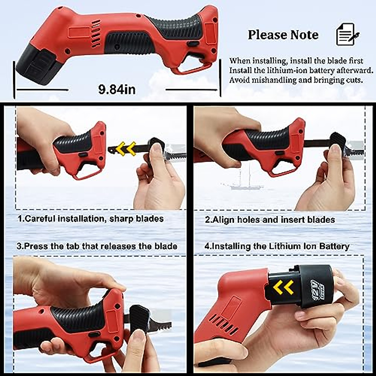 Electric Fish Fillet Knife Cordless,Lithium Ion Cordless Fillet Knife with 4 Ti-Nitride S.S. Coated Stainless Steel Blades,2 Batteries and Charger,Non-Slip Handle,Safety Lock Function-3 Year Warranty