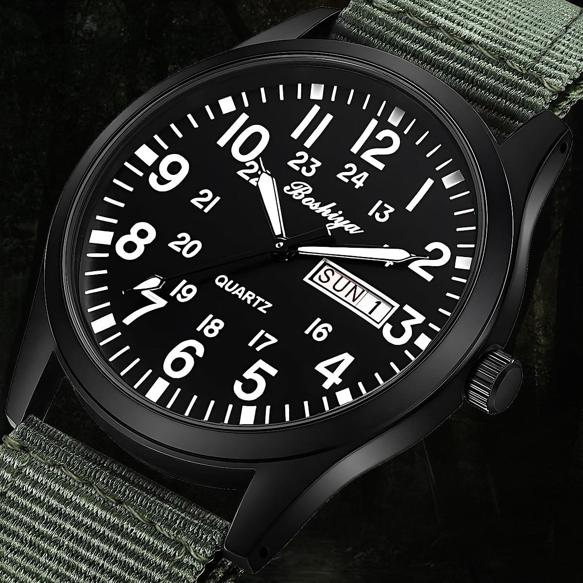 BOSHIYA Men's Military Tactical Field Watches Outdoor Sports/Work Watch Waterproof Analogue Quartz Watches Minimalist Lightweight Nylon Watch - Imported Japanese Movement/40mm Waterproof/Date Display