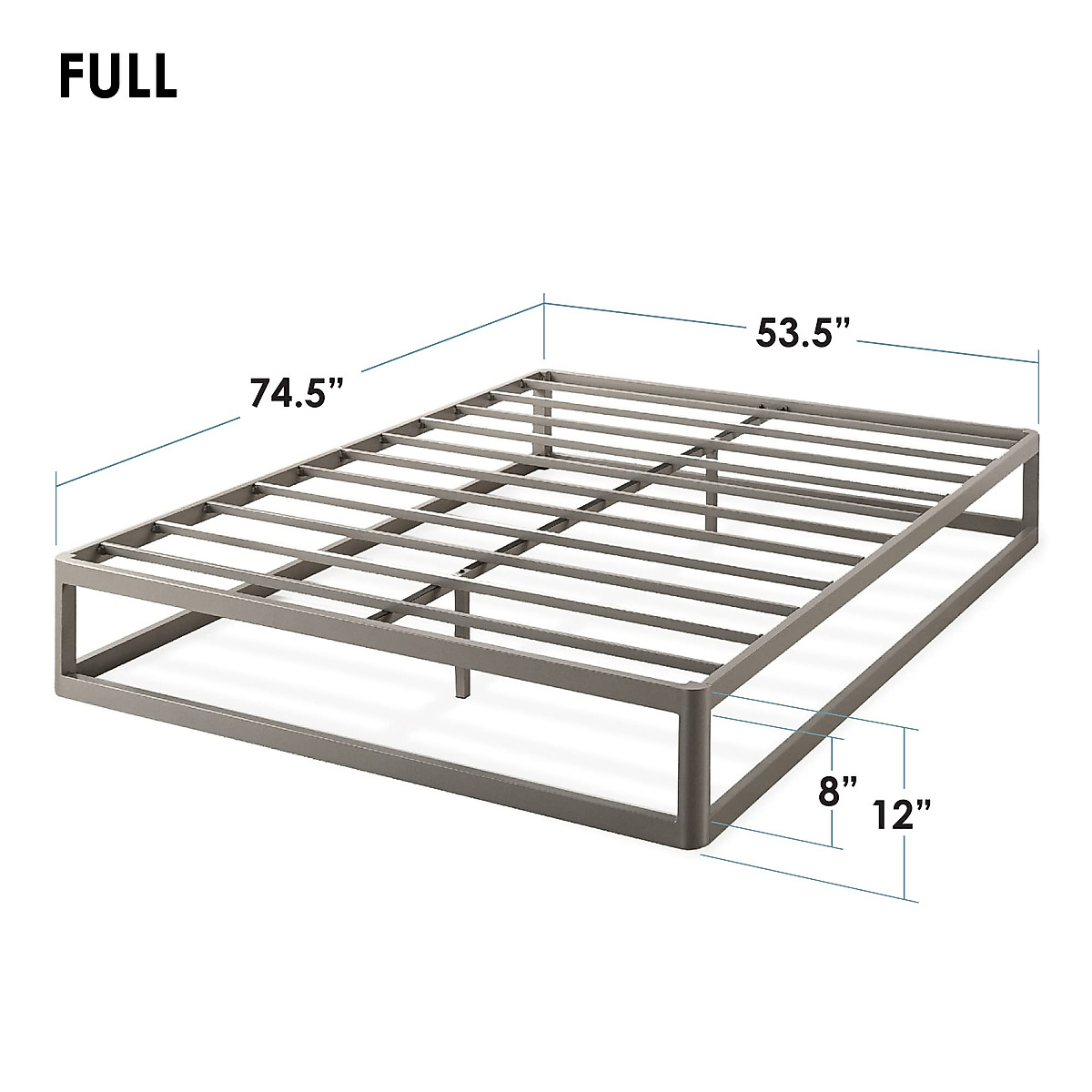 Mellow 9" Metal Platform Bed Frame w/Heavy Duty Steel Slat Foundation, Full, Grey
