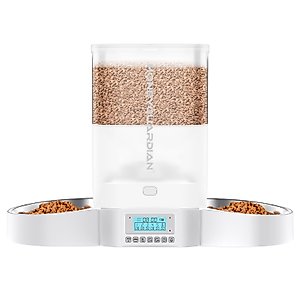 HoneyGuaridan Automatic Cat Feeder for Two Cats,3.5L Cat Food Dispenser with Stainless Steel Bowl,Timed Cat Feeder Programmable 1-6 Meals Control, Dual Power Supply,Desiccant Bag,10s Meal Call Whit