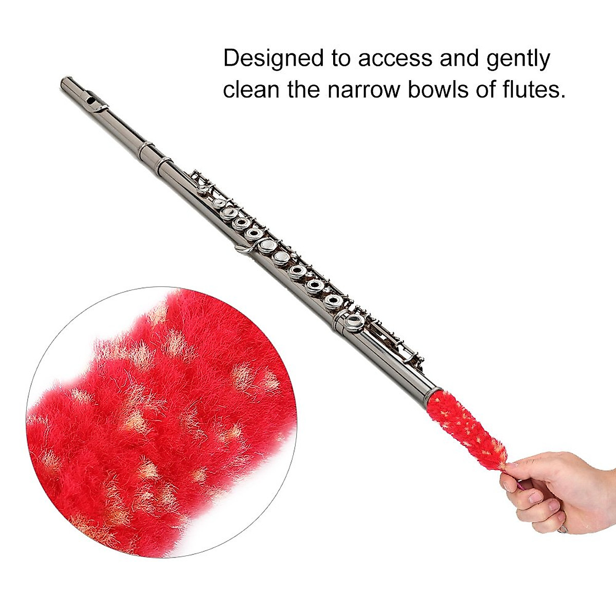 VBESTLIFE Practical Flute Cleaning Brush, Red Nylon Practical Flute Cleaning Swab Brush Cleaner Music Instrument Parts