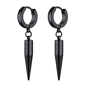 Black Earrings Cool Mens Dangling Hoop Goth Gothic Punk Steel Spike Dangle Dangly Earrings For Men Man Women