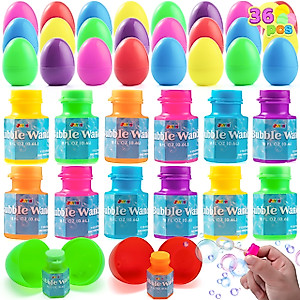 JOYIN 36 Pcs Easter Eggs Bubble Wands for Kids Prefilled Easter Eggs with Toys Inside for Basket Stuffers, Easter Children Fun, Hunt Game, Easter Décor Gifts and Party Favors