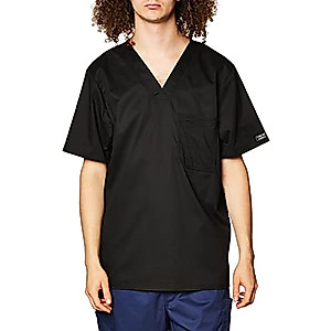 Cherokee Men's V-Neck Scrub Top, Traditional Fit with Double Chest Pocket and Side Vents 4743, L, Black