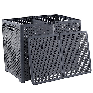 Rosebloom Plastic Double Laundry Hamper with Lid, Collapsible 2 Section Laundry Basket, Gray
