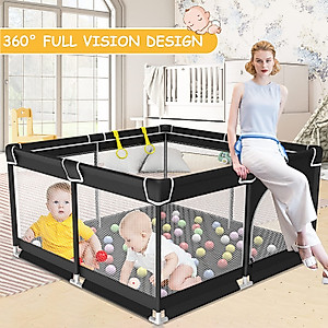 DJEDJEO Baby Playpen for Toddlers, Playard for Baby, Baby Gate Playpen, Indoor & Outdoor Kids Activity Center, Sturdy Safety Play Yard with Hand Rings(Black,50”×50”)