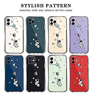 NITITOP Compatible for iPhone 12 / iPhone 12 Pro Case Clear Cute with Astronaut Outer Space Planet Star Creative Pattern,for Girls Boys Soft TPU Shockproof Slim for iPhone 12/12 Pro-Balloon