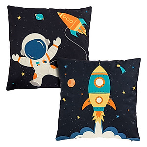 Juvale 4 Pack Spaceship Decorative Kids Throw Pillow Covers, 4 Designs, Astronaut, Rocket Ship, Galaxy Theme (18 x 18 in)