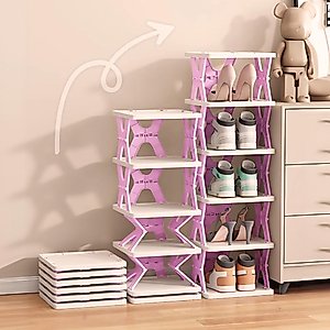 XDMTWLKJ 6 Tier Shoe Rack Organizer for Entryway, Kids Small Shoe Rack for Front Door Entrance, Pink Narrow Shoe Rack for Closet (Pink, 6 Tier)