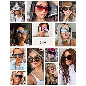 DIFF Gia Designer Oversized Square sunglasses for Women UV400 Protection Protection, Black + Grey