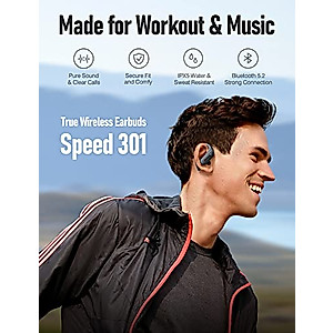 Audiovance SP301 True Wireless Earbuds Bluetooth 5.2 Earphones, Over Ear Headphones with Mic and Earhooks for Women Men Workout Running Sports Gym, 24H Battery Waterproof Ear Buds for iPhone Android.