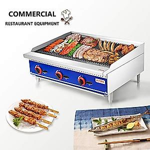 Commercial Countertop Lava Rock Charbroiler - KITMA 36 Inches Natural Gas Char Rock Broiler with Grill - Restaurant Equipment for BBQ, 105,000 BTU