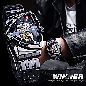 FORSINING Triangle Skeleton Men's Automatic Mechanical Watch Luxury Gold Black Stainless Steel Watches Waterproof Luminous Sports Wristwatch