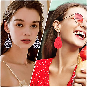 Gushu 28 Pairs Leather Earrings for Women Sets Drop Leather Earrings Multipack Colorful Leaf Teardrop Dangle Earrings Bulk for Women Double-Side Printed