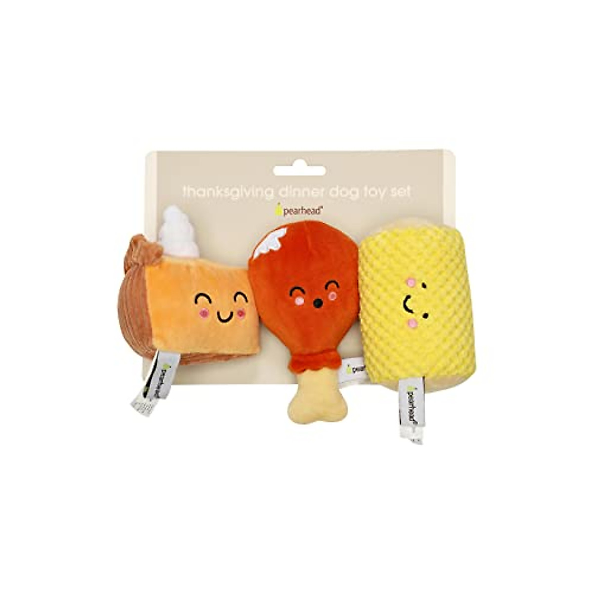 Pearhead Thanksgiving Dinner Dog Toys, Set of 3, Plush Dog Toys, Squeaky Dog Toy, Fall Pet Toys