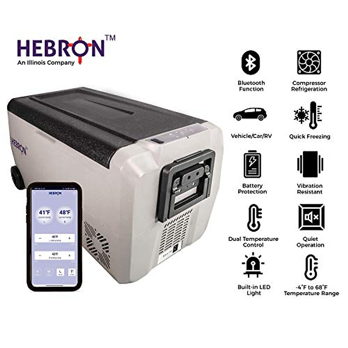 Hebron 33 Quart Dual Zone Portable Refrigerator/Freezer for Camping Fishing and Travel - 12/24 Volt DC Mini Chest Cooler for Vans Campers RVs and Boats