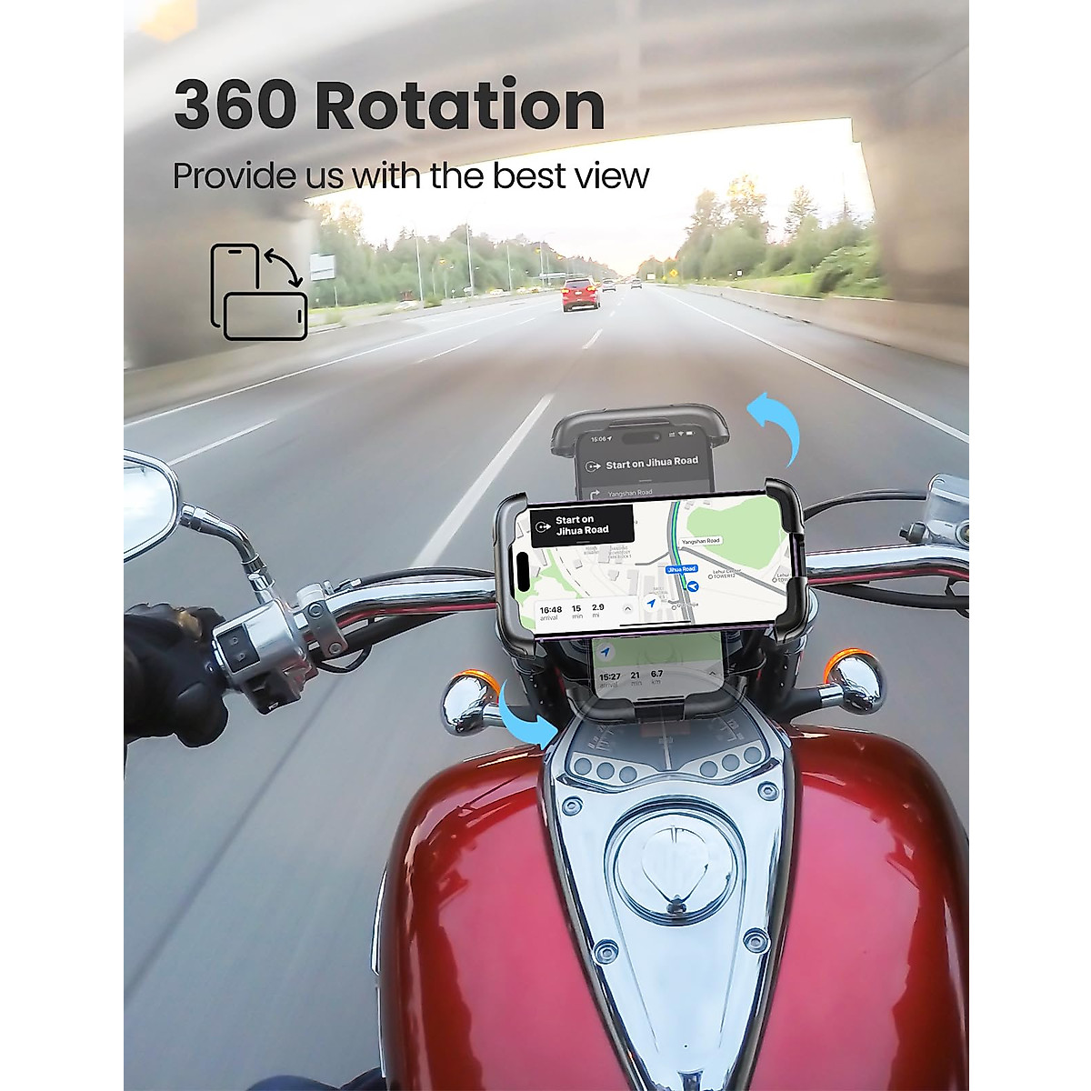 odbowuge Motorcycle Phone Mount Holder - [Triple Shock Protector] Upgrade Bike Phone Mount, Motorcycle Cell Phone Holder Fit iPhone More 4.7-7" Phone