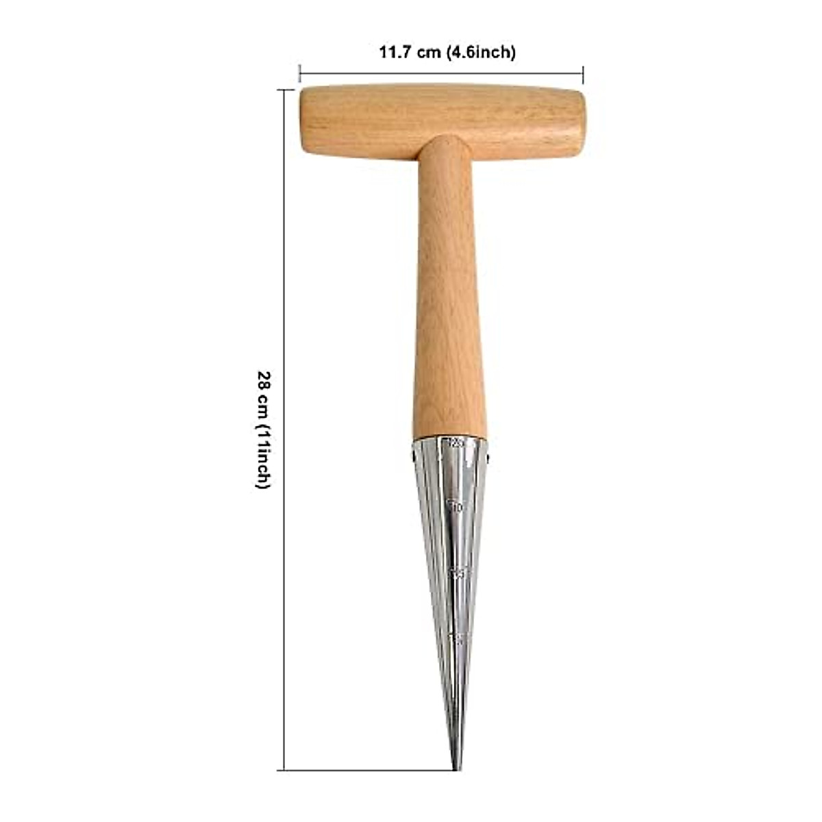 Gardtech Hand Dibber with Wooden Handle, Chrome Coated Stainless Steel Head - Lightweight Sturdy Hand Held Bulb Planter for Tulip Daffodil Crocus Garden Tool (Dibber)