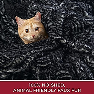Mellanni Faux Fur Fuzzy Blankets - Soft Blankets and Throws - Shaggy Throw Plush Blanket - Dual-Sided Faux Fur & Sherpa - Shed-Resistant Couch Throw Blankets (1 Throw Blanket 60" x 80'' Black)