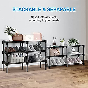 KIMCHOMERSE Shoe Rack, 6 Tiers Shoe Storage Organizer Shelf, Adjustable Light Metal Tubes Shoe Stand, Durable Large Free Standing Shoe Rack for Closet Doorway Hallway Entryway -Black