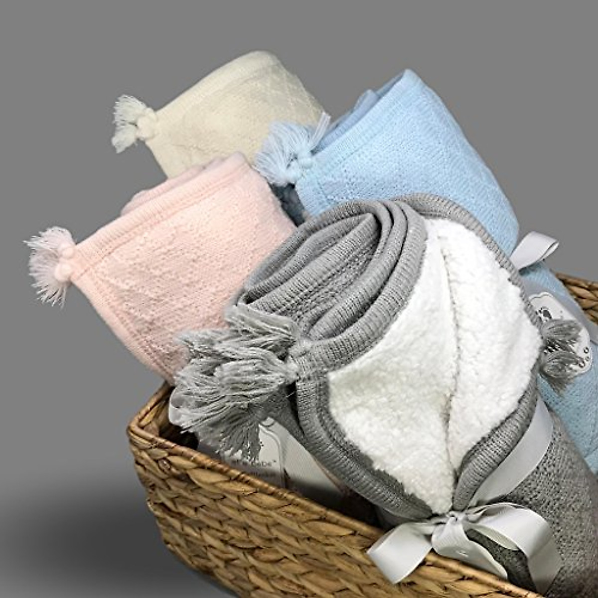 effe bebe Knoten Cable Knit Sherpa Baby Blanket 30"x40" (Cream White)