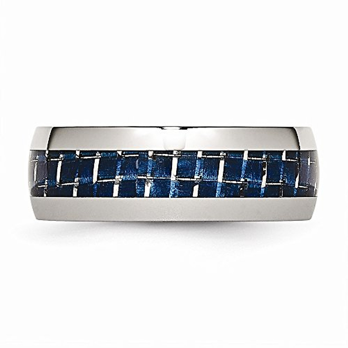 FB JEWELS Solid Stainless Steel Blue Carbon Fiber Inlay Polished Wedding Band Size 6.5