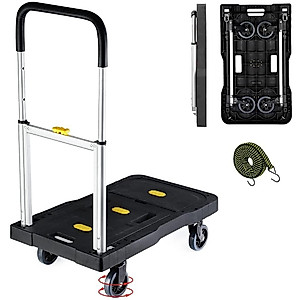 HBFBDRCT Folding Hand Truck, 150kg/330 Lbs Heavy Duty Luggage Cart, Portable Utility Dolly Platform Cart with Adjustable Handle for Auto, Luggage, Personal, Travel, Moving Shopping and Office Use