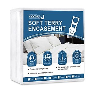 Moonsea Full Size Mattress Protector Zippered, Soft Terry Surface Mattress Cover for Kids, 6-Side Waterproof Mattress Encasement, Well Made Zipper, Noiseless, for Full Mattress (10-14 Inch) 54 * 75