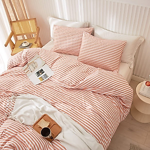 EAVD Duvet Cover Twin XL Pink Striped Duvet Cover Soft Microfiber Classic Pink and White Striped Geometric Bedding Set with 2 Pillowcases Reversible Pink Striped Comforter Cover with Zipper Closure