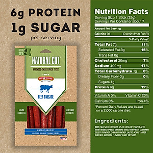 Old Wisconsin Natural Cut Beef Sausage Snack Sticks, Naturally Smoked, Ready to Eat, High Protein, Low Carb, Keto, Gluten Free, No Preservatives or Nitrates, 6 Ounce