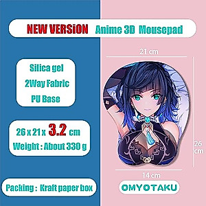 Yelan 3D Anime Mousepads, Genshin Impact Silicone Gel Wrist Ergonomics Gaming Mice Mat, Comic Wrist Rest Support Oppai Mouse Pad (YeLan a)