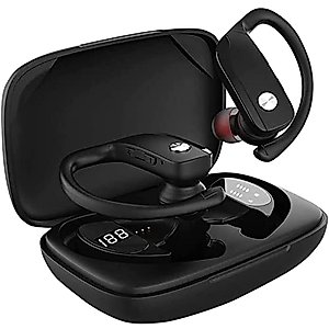 MUVLUX Conduction Headphone Wireless Earbuds Bluetooth Headphones Sport Earphones with LED Display Ear Buds with Earhooks Built-in Mic Headset for Workout Black